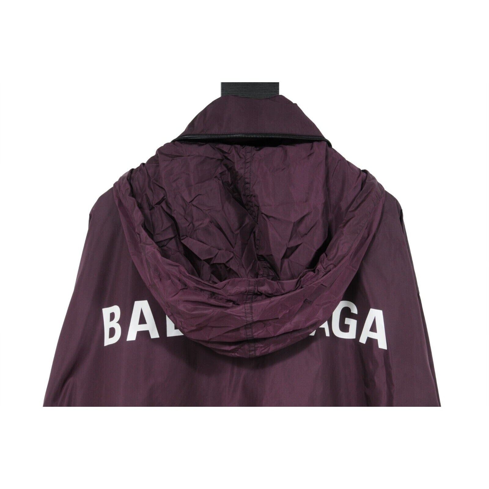 Balenciaga Mens Logo Windbreaker 54 XL Maroon Nylon Hooded Rain Jacket ...
