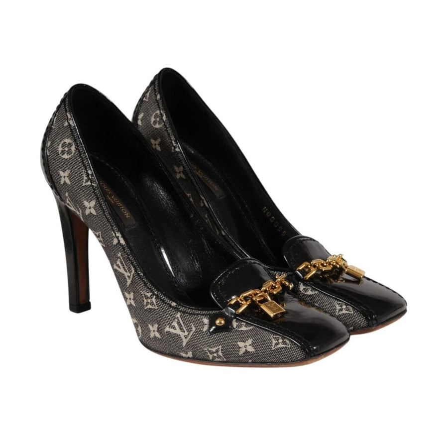 Louis Vuitton Womens Chain Link Heels US 7 EU 37 Gray Monogram Pumps ...