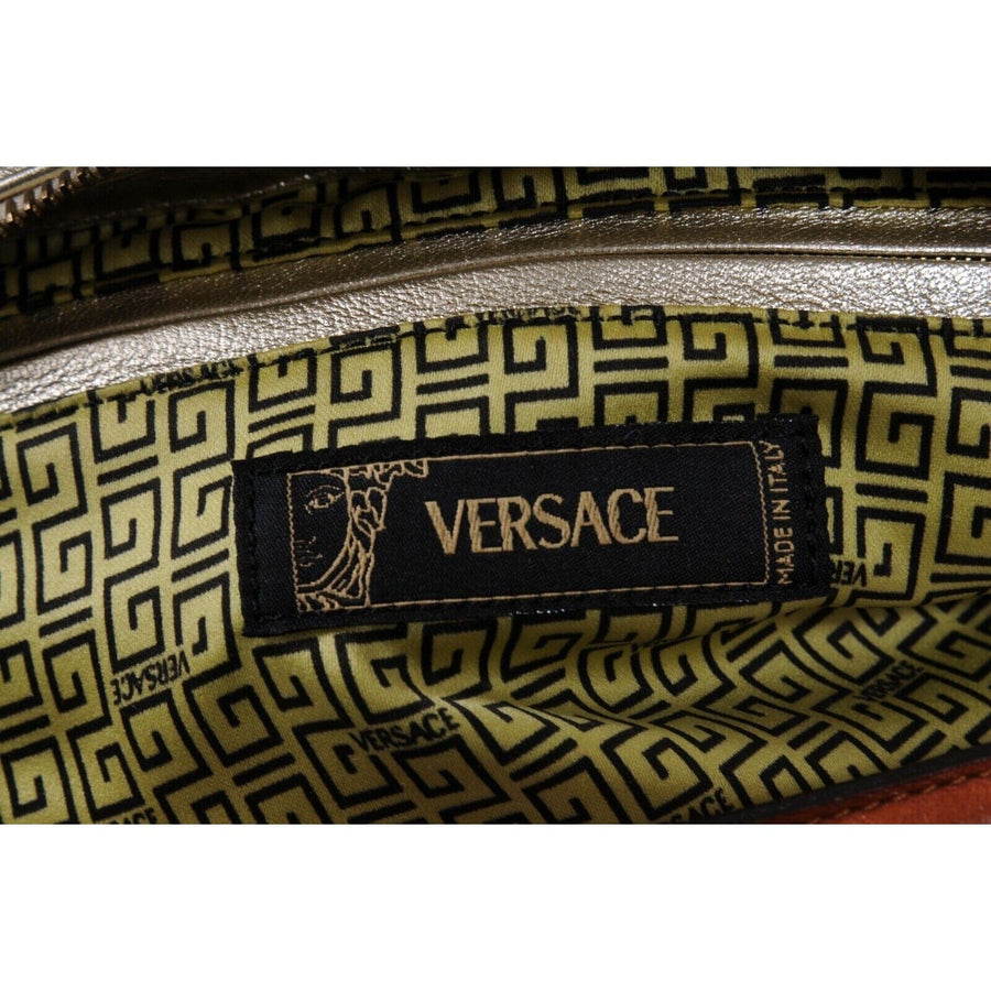 Versace Vintage 2000's Crescent Studded Shoulder Bag Gold Brown Red ...