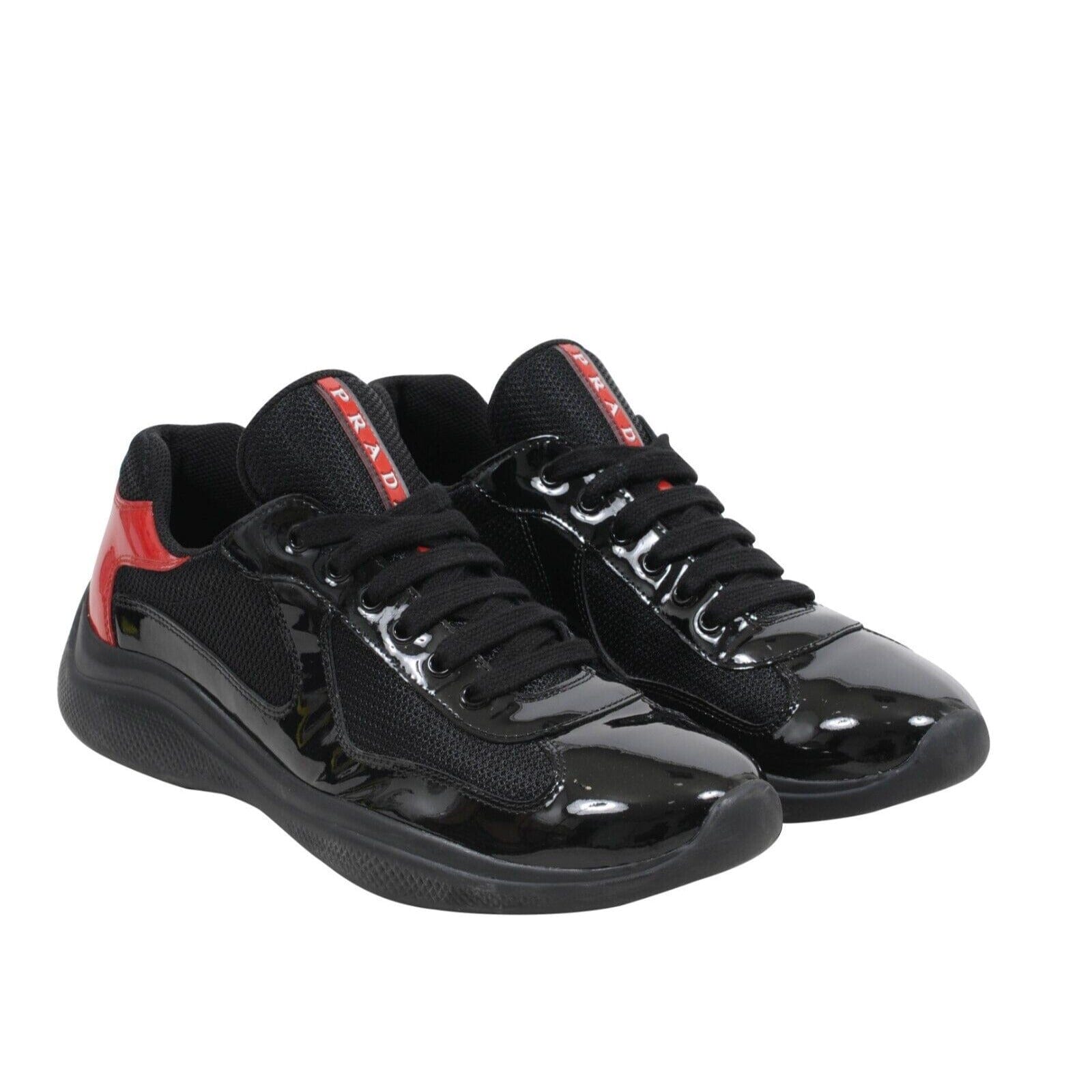 Prada Americas Cup Black Red Patent Leather Sneakers UK8 US9 – THE-ECHELON