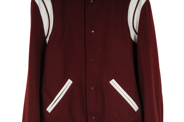 Saint Laurent Men's Burgundy Red Teddy Varsity Bomber Jacket Size 52 ...