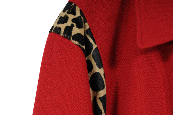 Saint Laurent Men's Red Leopard Print Wool Teddy Varsity Bomber Jacket ...
