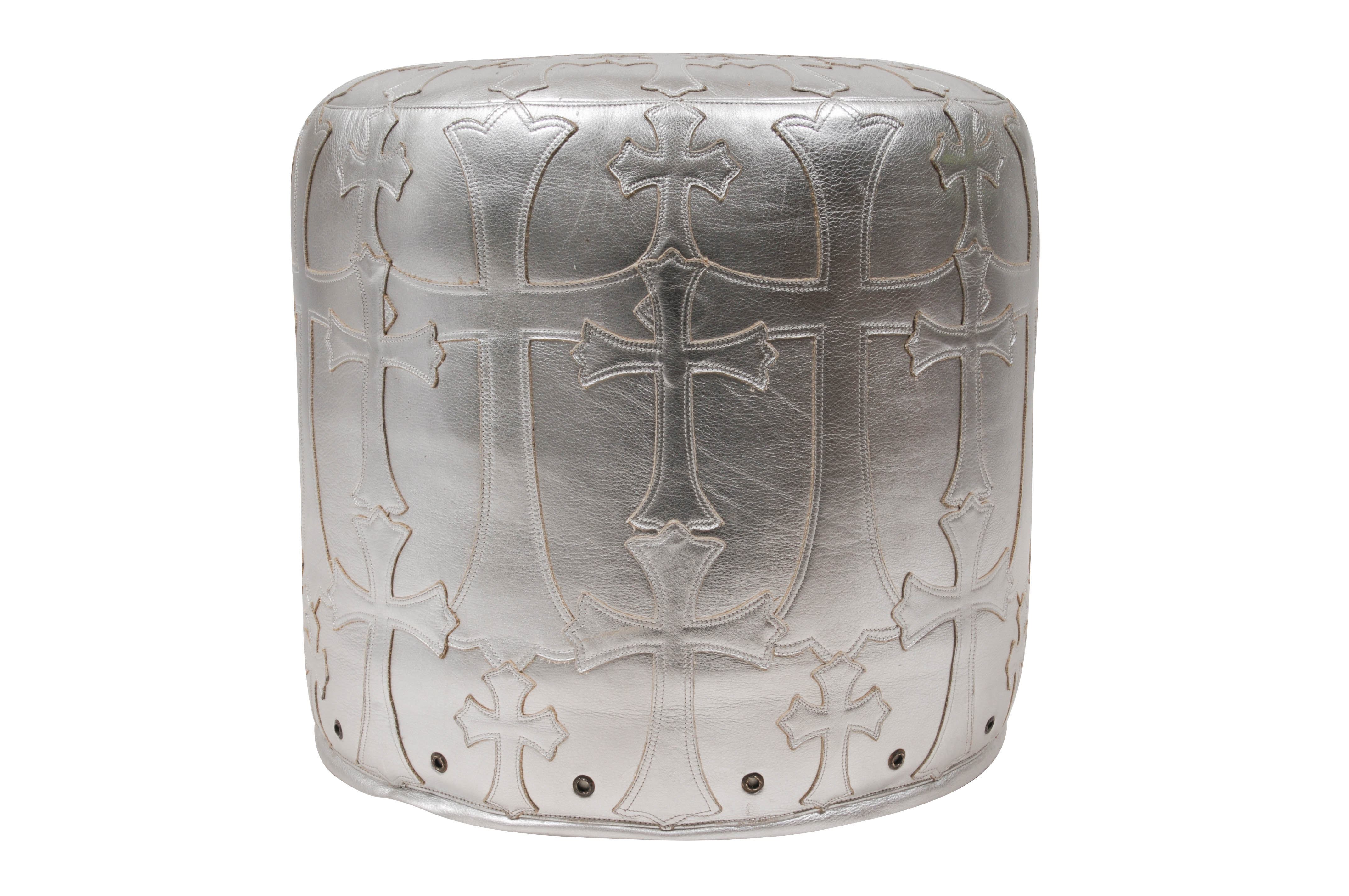 Chrome Hearts Silver Multi Cross Patch Leather Stool Chairs Home Decor ...