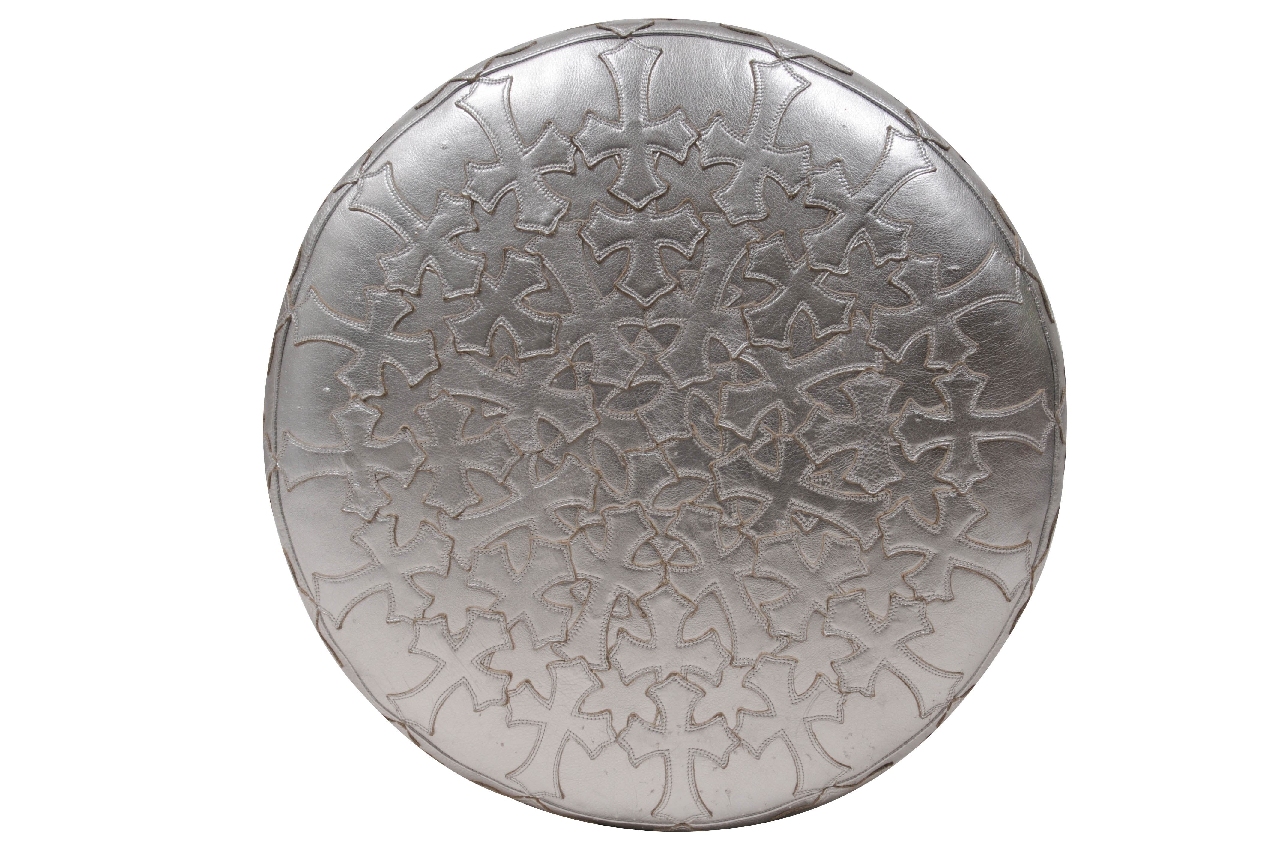 Chrome Hearts Silver Multi Cross Patch Leather Stool Chairs Home Decor ...