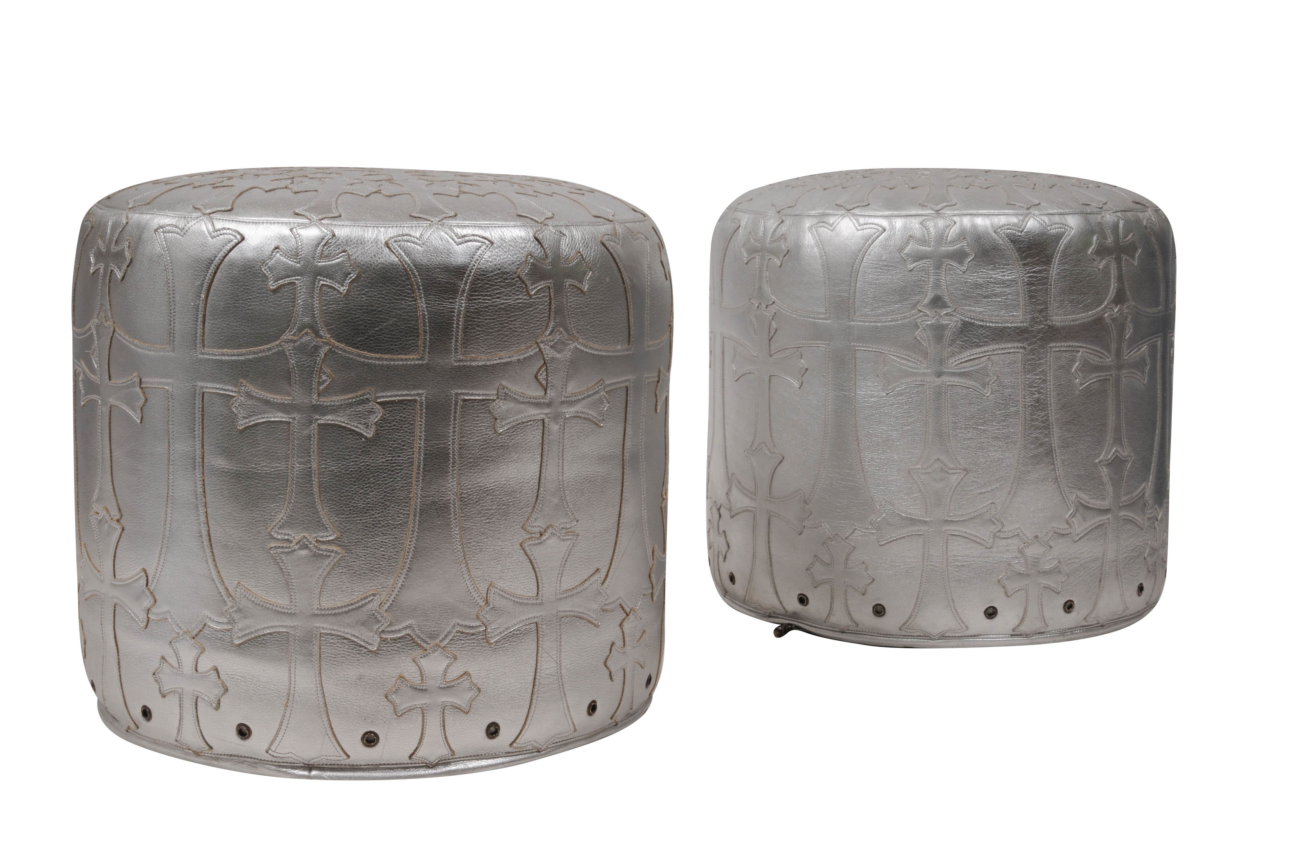 Chrome Hearts Silver Multi Cross Patch Leather Stool Chairs Home Decor ...