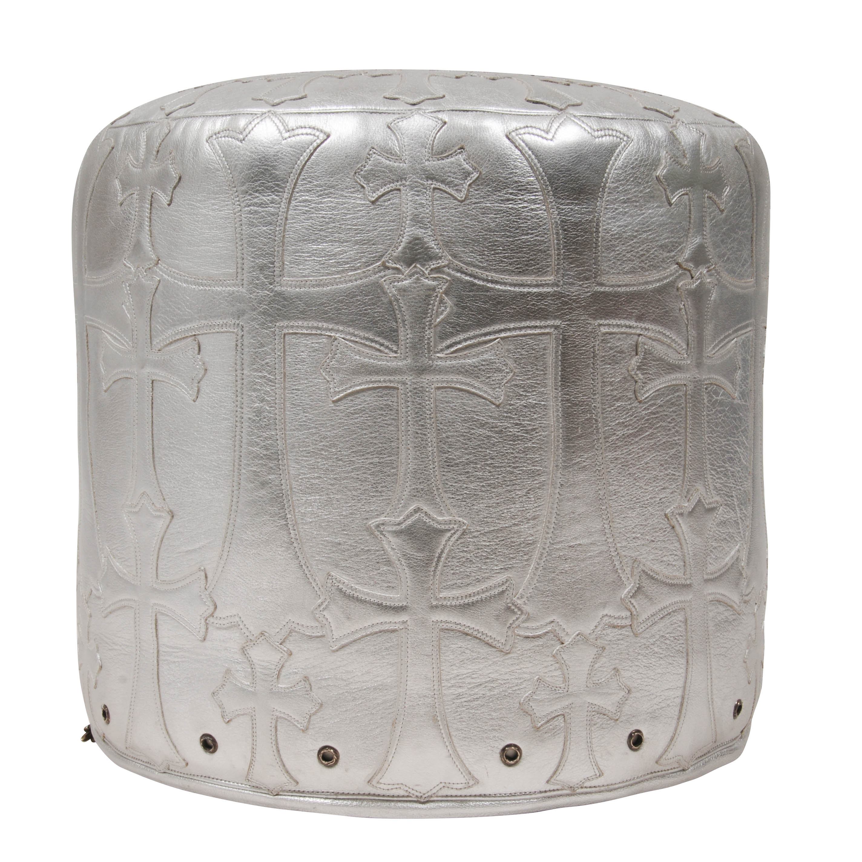 Chrome Hearts Silver Multi Cross Patch Leather Stool Chairs Home Decor ...